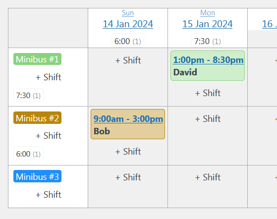 Case Study Minibus driver scheduling | Shift Scheduling Plugin for WordPress | ShiftController