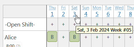 View rota schedule grouped by employee | Shift Scheduling Plugin for WordPress | ShiftController